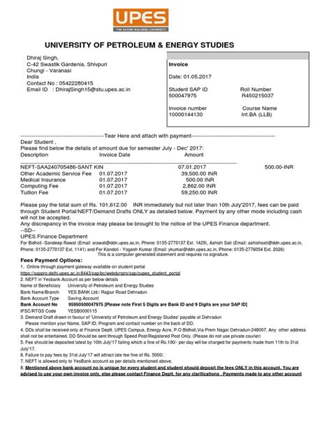 Upes Fee Invoice Pdf Fee Banks