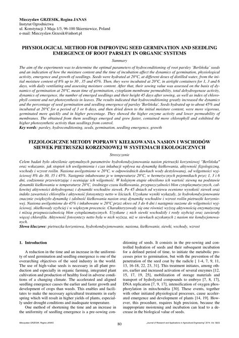 Pdf Physiological Method For Improving Seed Germination And Seedling