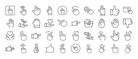 Gesture Hand Cursor Outline Web Line Icons Collection Editable