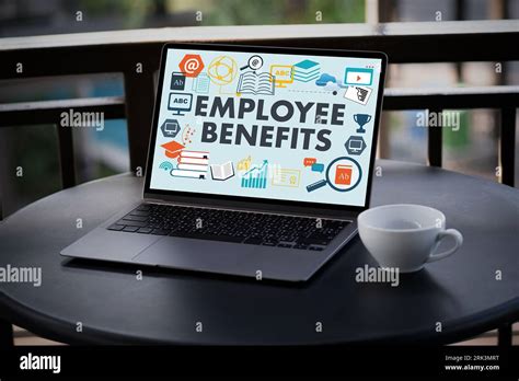 Employee Benefits Concept Man Working On The Computer Benefits And Bonus Support Insurance