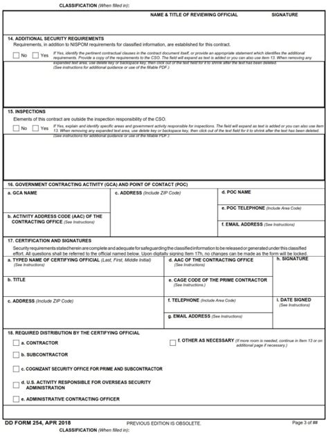 Dd Form 254 Department Of Defense Contract Security Classification Specification Dd Forms