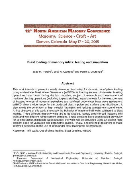 pdf blast loading of masonry infills testing and simulation · pdf
