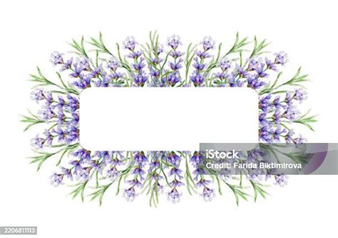 텍스트를 위한 공간이 있는 라벤더 꽃 프레임 손으로 그린 수채화 그림이 흰색에 고립되어 있습니다 인사말 카드 초대장 인증서 레이블 포스터 배너용 개화기에 대한 스톡 벡터