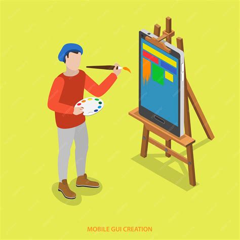 Premium Vector Mobile Gui Creation Flat Isometric Vector Concept