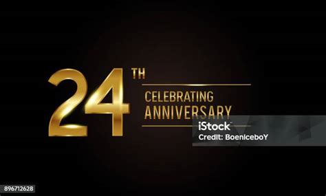 24 년 주년 기념 로고 빛나는 황금 색상 검은색 축 하 초대 카드 인사말 카드에 대 한 벡터 디자인에 고립 된 기념일 로고 0명에 대한 스톡 벡터 아트 및 기타 이미지