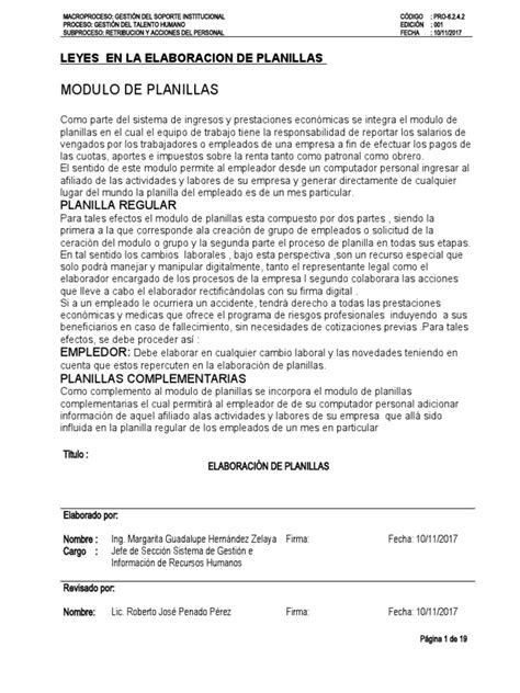Elaboracion De Planillas Pdf