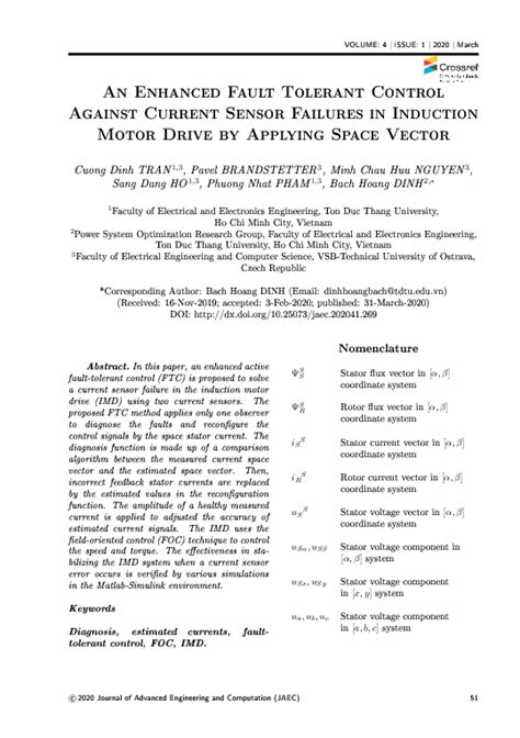 Pdf An Enhanced Fault Tolerant Control Against Current Sensor