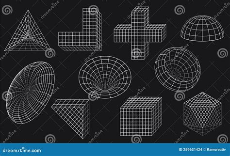 Retro Futuristic Geometric Shapes With Lines Set Of Science Technology