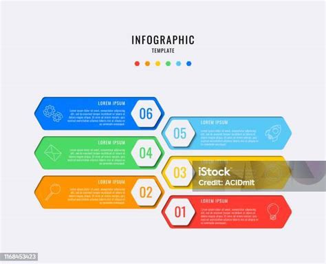 텍스트 상자와 마케팅 라인 아이콘이 있는 6단계 옵션 부품 또는 프로세스를 갖춘 육각형 인포그래픽 요소입니다 워크플로우