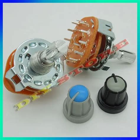 50 Pcs Lot 3 Pole 4 Position Potentiometer With Knobs Band New Rotary Switch Selector 16 Pins
