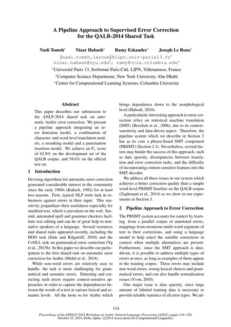 pdf a pipeline approach to supervised error correction for the qalb
