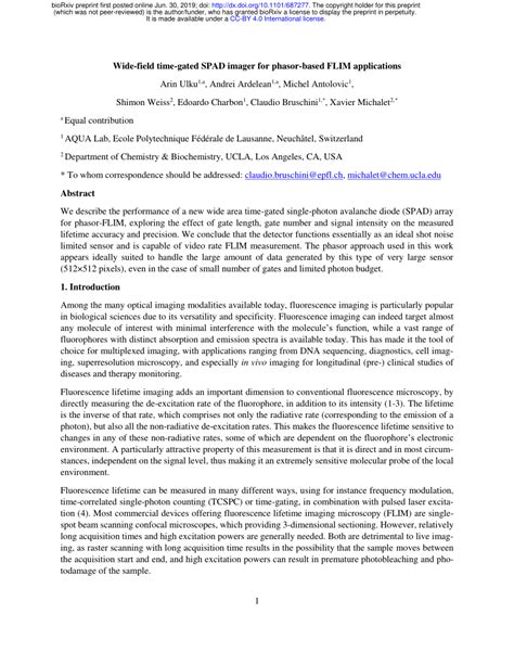 Pdf Wide Field Time Gated Spad Imager For Phasor Based Flim Applications