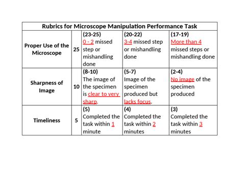Rubrics For Microscope Manipulation Performance Task Pdf