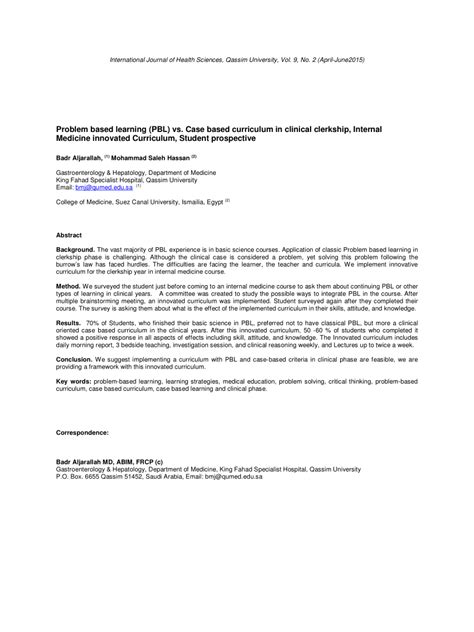 pdf problem based learning pbl vs case based curriculum in