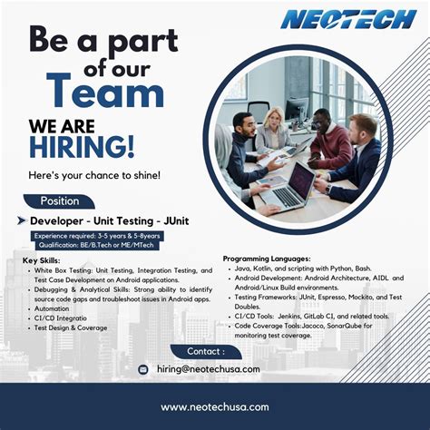Hiring Junitdeveloper Java Softwaretesting Careeropportunity Neotech Solutions