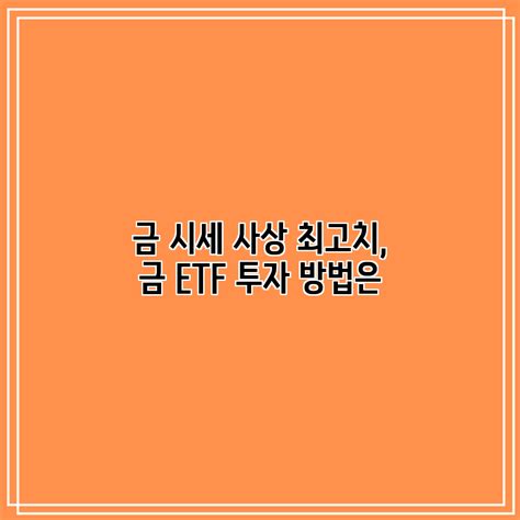 금 시세 사상 최고치 금 Etf 투자 방법은