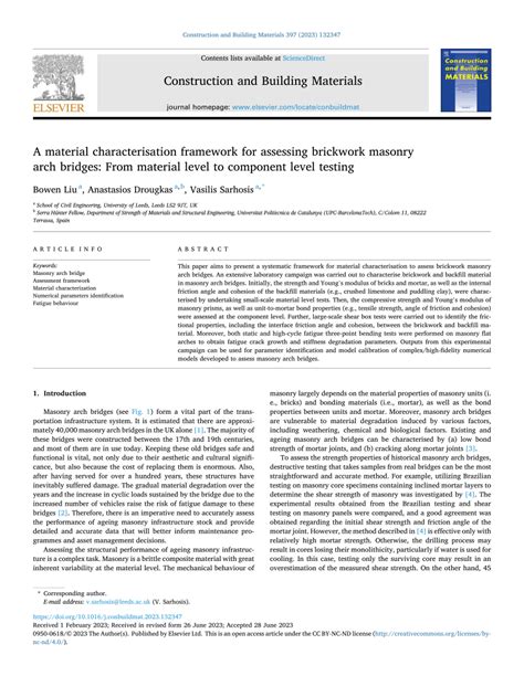 Pdf A Material Characterisation Framework For Assessing Brickwork
