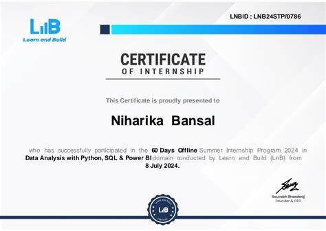 Niharika Bansal On Linkedin Dataanalysis Internship