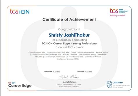 Shristy Joshi Thakur On Linkedin I Am Very Thankful To Tata Consultancy Services For The