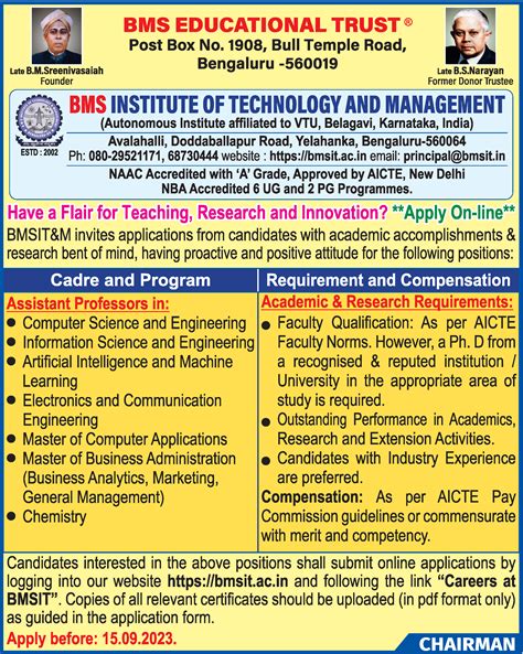 times ascent ad image for bms educational trust bms institute of
