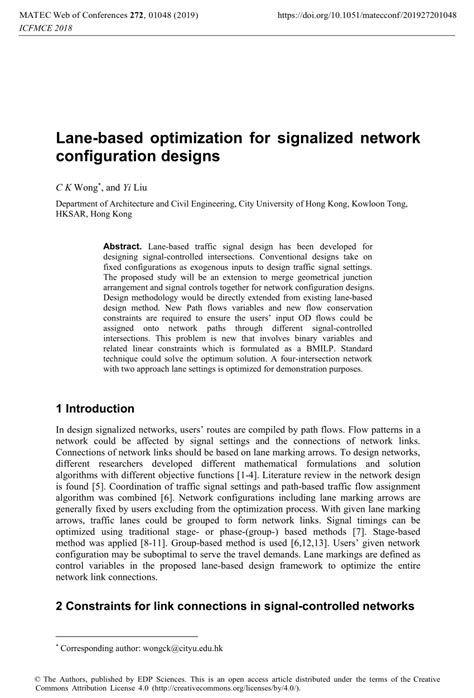 Pdf Lane Based Optimization For Signalized Network Configuration Designs