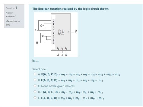 Solved Question 1 The Boolean Function Realized By The Logic Chegg Com