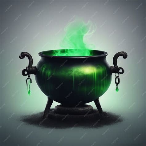 Premium Ai Image Witch Cauldrons With A Magical Green Potion On Dark