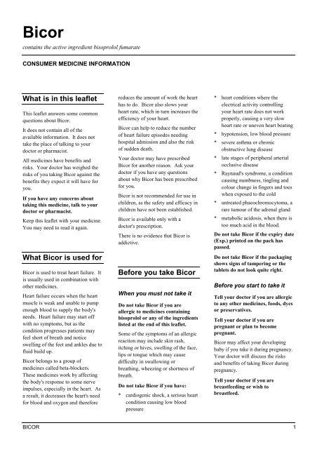 What Is In This Leaflet What Bicor Is Used For Chemist Australia