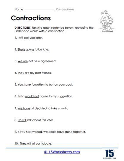Conversion Exercise Worksheet 15 Contraction