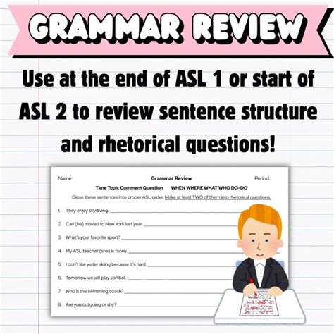 Asl Grammar Review Worksheet By Amazing Asl Activities Plus Tpt