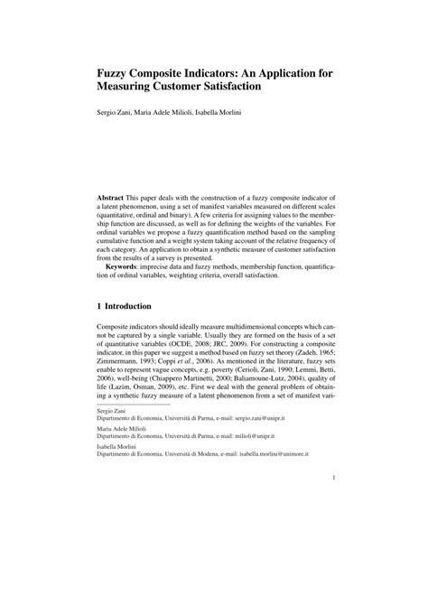 Pdf Fuzzy Composite Indicators An Application For Measuring Customer