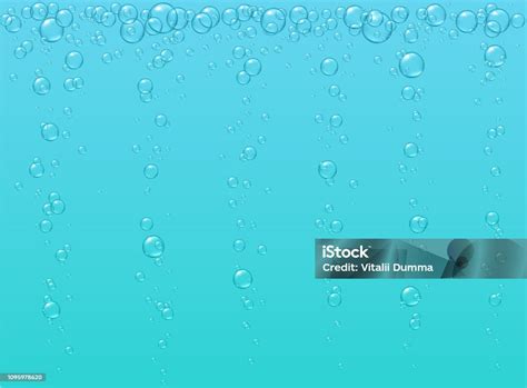 파란색 배경에 고립 된 벡터 탄산 음료 스트림입니다 수 중 산소 틈도 거품 텍스처 매크로 개체 3차원 형태에 대한 스톡 벡터