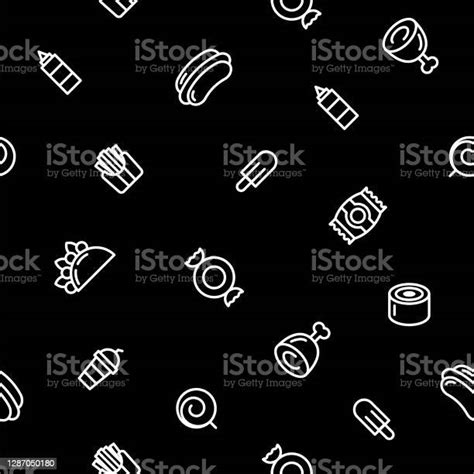 추상 낙서 원활한 패턴 손 그린 패스트 푸드 요소 피자 햄버거 스낵 음료 크루아상 벡터 디자인 스타일 배경 일러스트 아이콘 0명에 대한 스톡 벡터 아트 및 기타 이미지