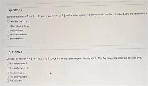 solved consider the relation r { x y x y∈z ∣x−y∣≤2} on the