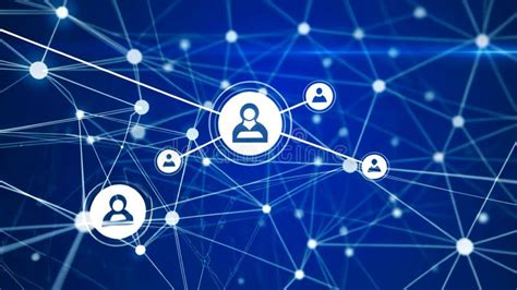 Animated Network Of User Icons Connected By Nodes On A Bright Blue Gradient Background Stock