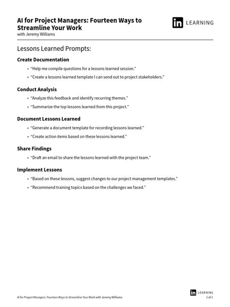 Document And Implement Lessons Learned Pdf
