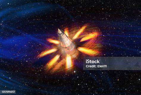 우주에서 우주선 측면에 이상한 엔진 노즐과 공상 과학 소설 콜라주 Nasa가 제공하는 이 이미지의 요소 0명에 대한 스톡 사진 및 기타 이미지 Istock