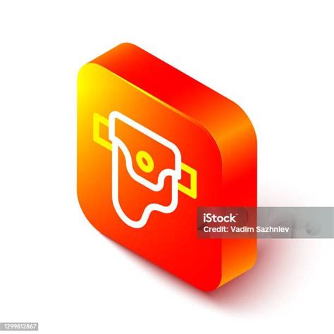 흰색 배경에 고립 된 총기 아이콘 홀스터에 등색 라인 총 주황색 정사각형 버튼 벡터 가죽에 대한 스톡 벡터 아트 및 기타 이미지 가죽 경찰관 군사 Istock