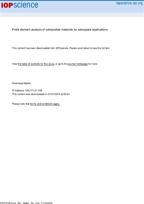 Pdf Finite Element Analysis Of Composites Materials For Aerospace Applications