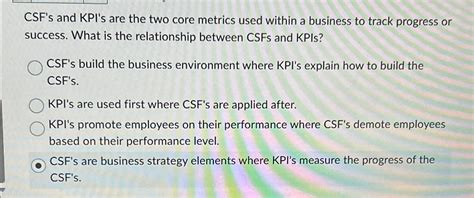Solved CSF S And KPI S Are The Two Core Metrics Used Within Chegg Com