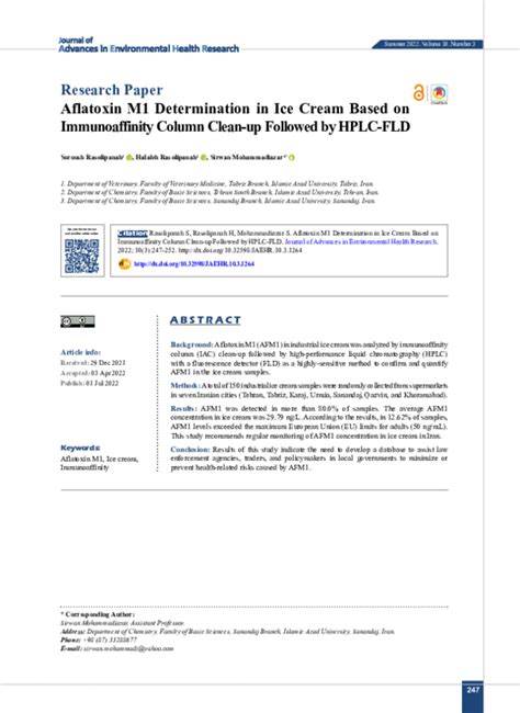 Pdf Aflatoxin M1 Determination In Ice Cream Based On Immunoaffinity