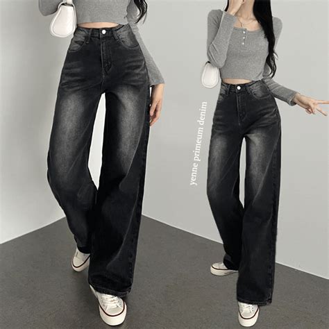 롱 숏 ღ 2 Ver 레토 블랙 그라데이션 워싱 하이웨스트 데님 와이드팬츠 옌느 1color 7310 에이블리