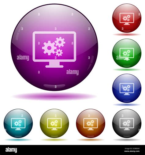 Set Of Color Screen Settings Glass Sphere Buttons With Shadows Stock