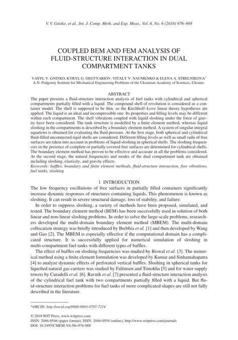 Pdf Coupled Bem And Fem Analysis Of Fluid Structure Interaction In Dual Compartment Tanks