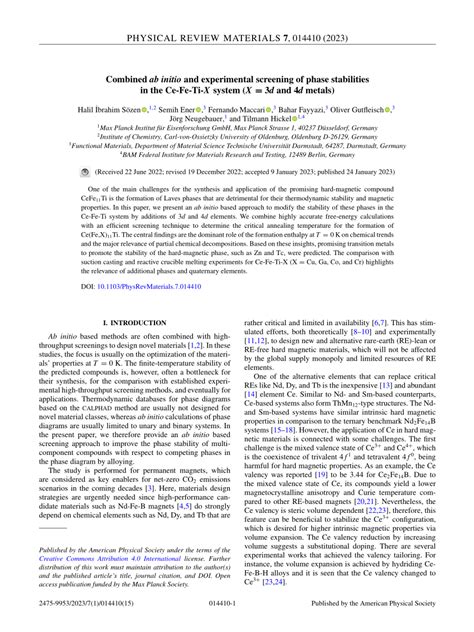 Pdf Combined Ab Initio And Experimental Screening Of Phase