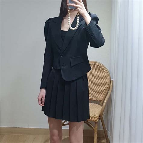 세일 퍼프 언발자켓 플리츠 미니스커트 투피스 2컬러 에이블리