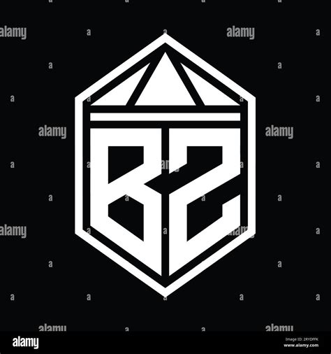 Bz Letter Logo Monogram Simple Hexagon Shield Shape With Triangle Crown