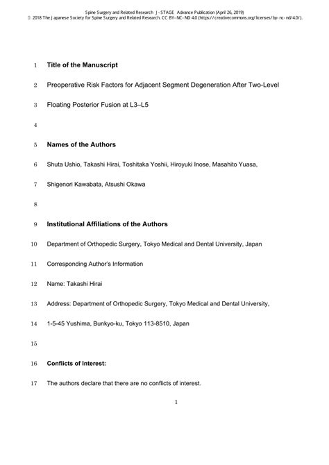 Pdf Preoperative Risk Factors For Adjacent Segment Degeneration After Two Level Floating