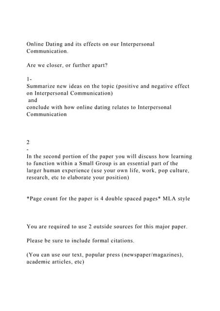 Online Dating And Its Effects On Our Interpersonal Communicationdocx