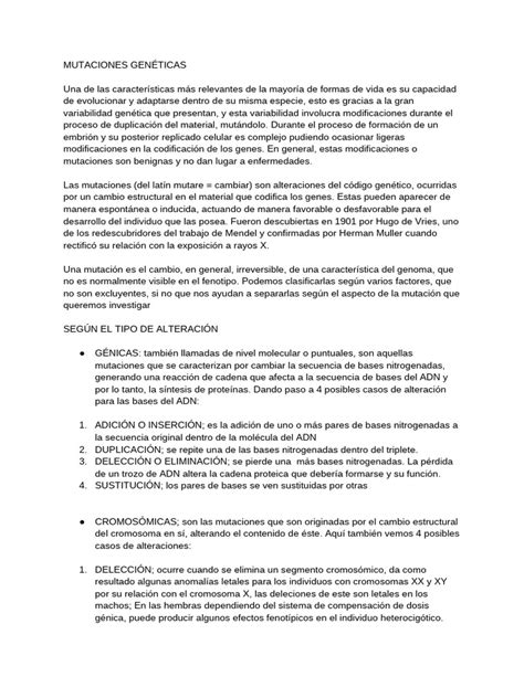 Mutaciones Genéticas Pdf Mutación Gene